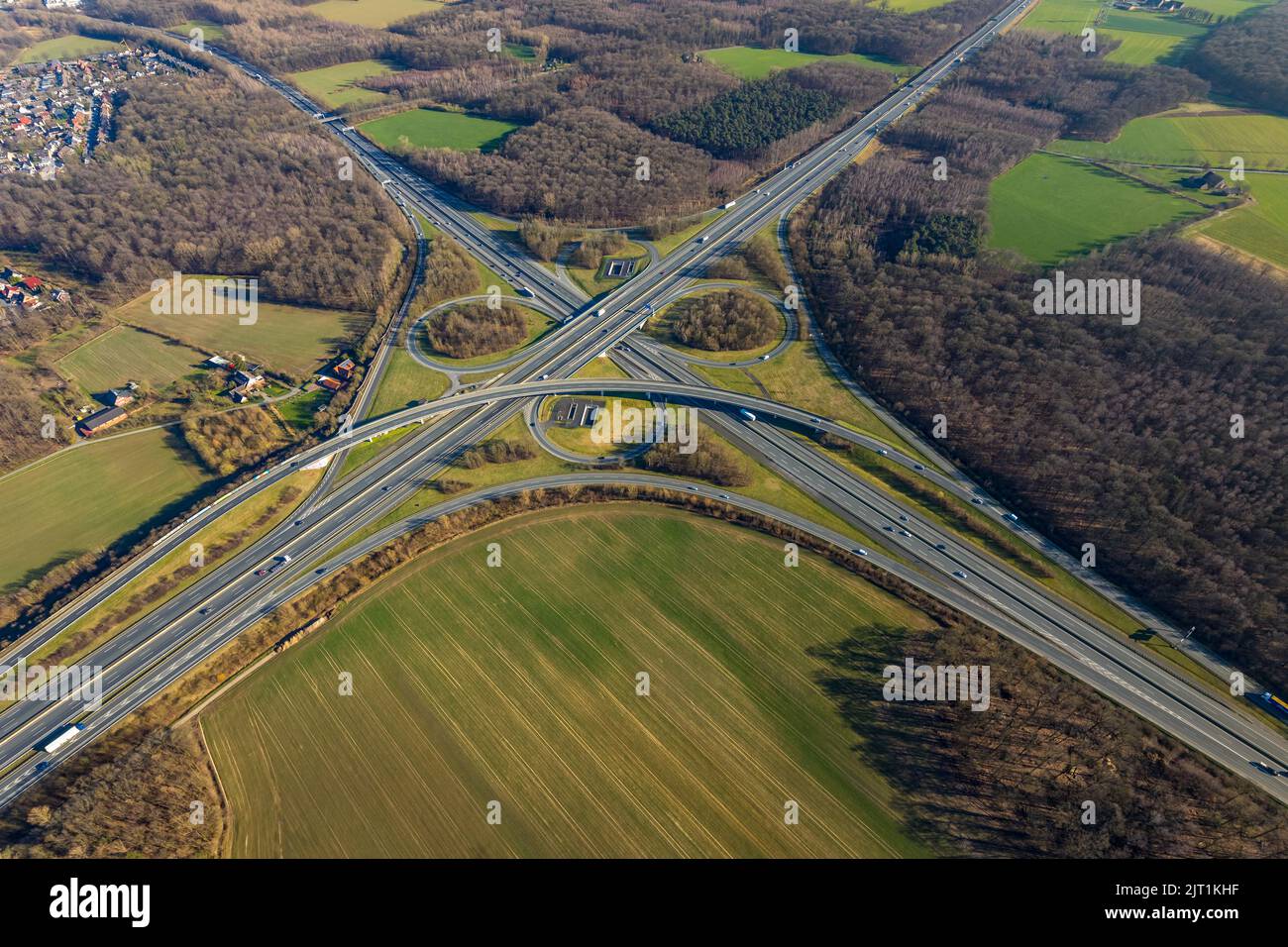 Aerial photo, freeway junction Münster-Süd, freeway A1 and freeway A43 ...