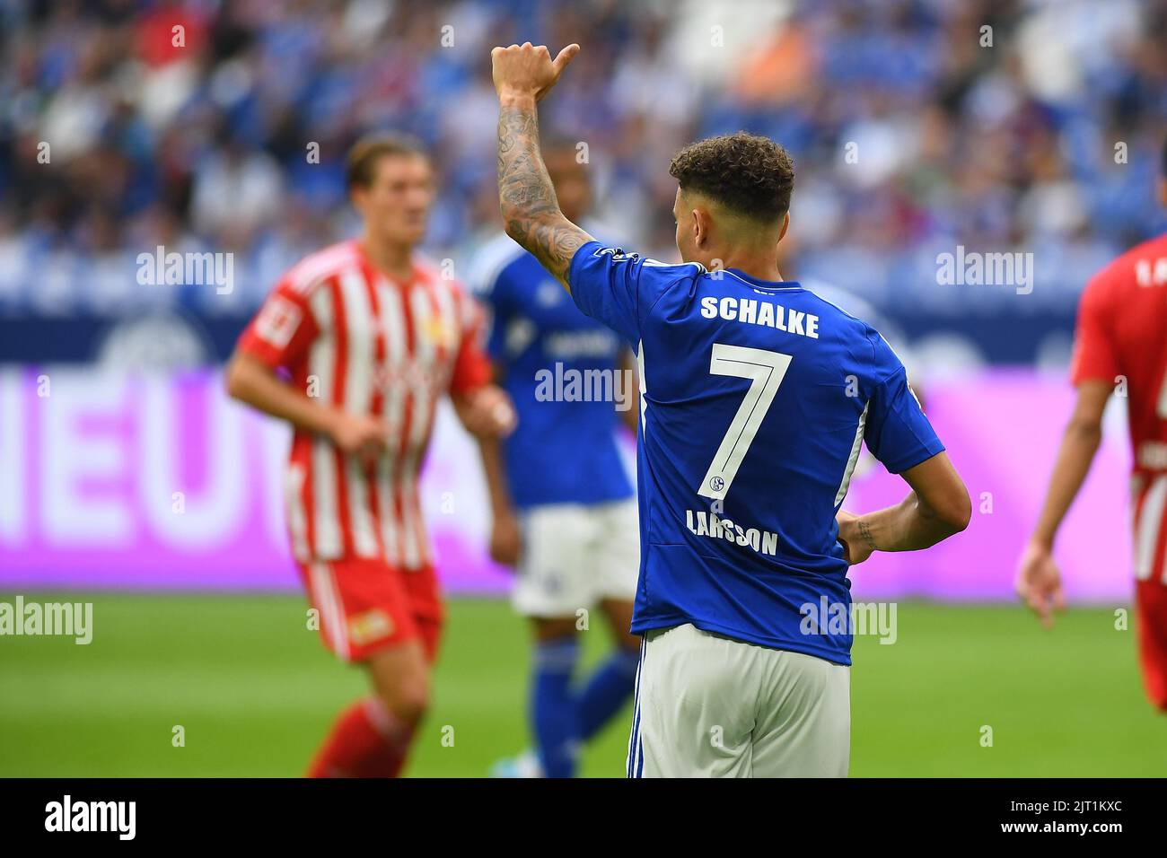 GELSENKIRCHEN, GERMANY - AUGUST 27, 2022: Jordan Larsson. The football ...