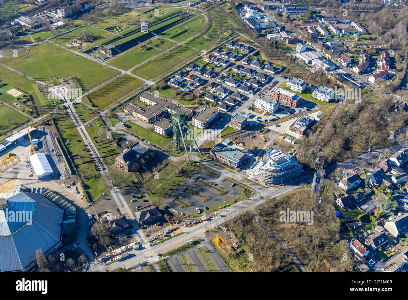 Aerial view, construction site and new building corner house at Vestische Straße corner Zum ...