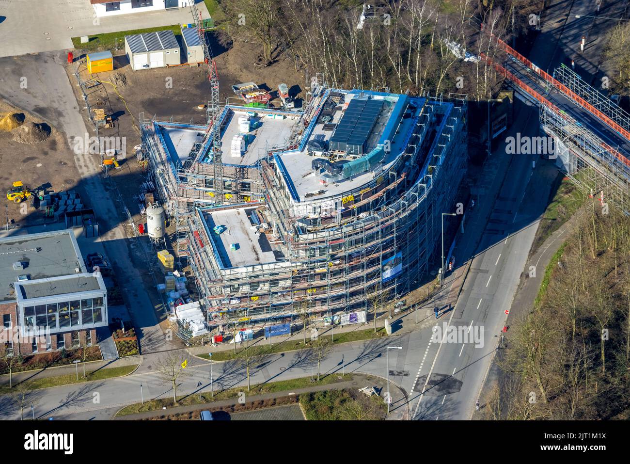 Aerial view, construction site and new building at Vestische Straße ...