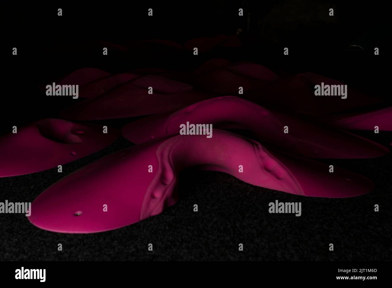 The pink climbing holds in the bouldering gym Stock Photo - Alamy