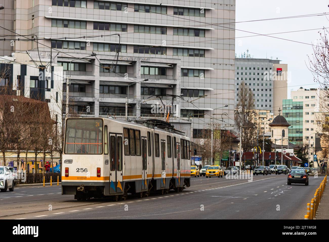 Car traffic at rush hour in downtown area of the city. Car pollution ...