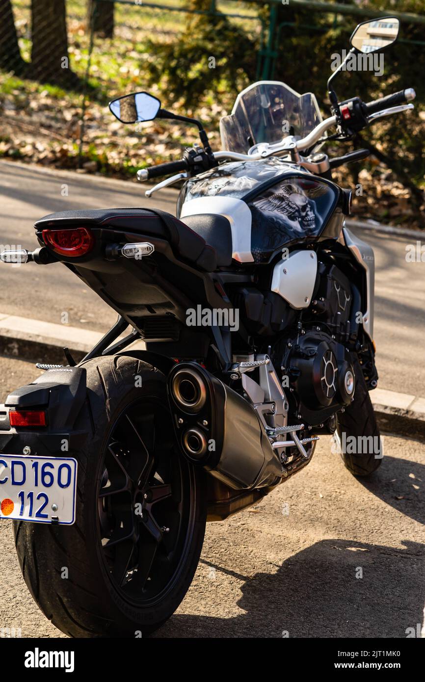 Detail of custom Honda motorbike in Bucharest, Romania, 2022 Stock ...