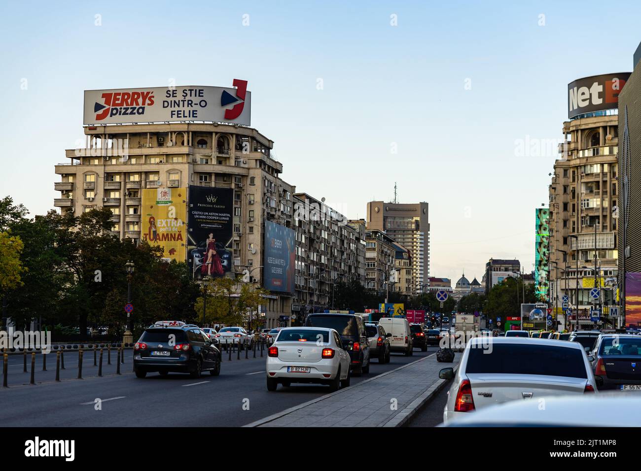 Car traffic, pollution, traffic jam in the morning and evening in the capital city of Bucharest ...