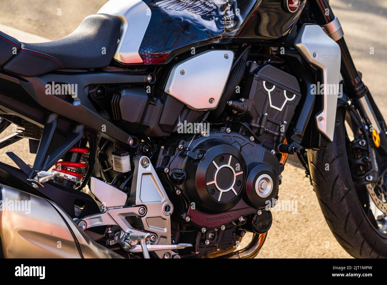 Detail of custom Honda motorbike in Bucharest, Romania, 2022 Stock ...