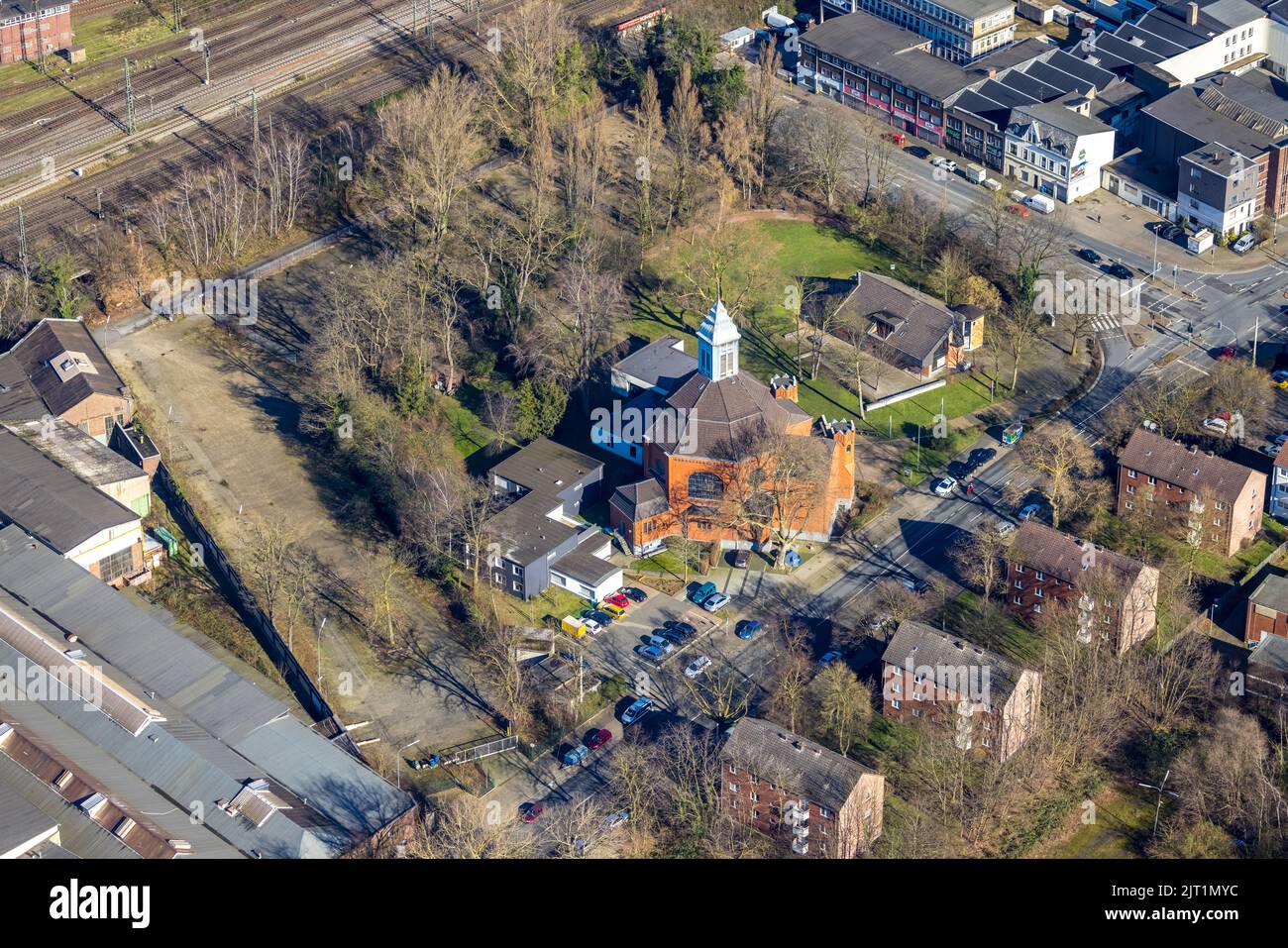 Aerial view, Pauluskirche - Evang. Emmaus-Kirchengemeinde, Lirich ...