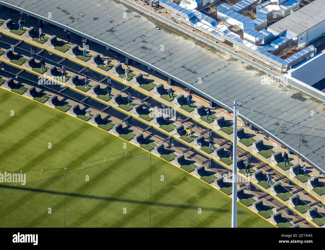 Aerial view, Topgolf course on the steel mill area at Brammenring in ...