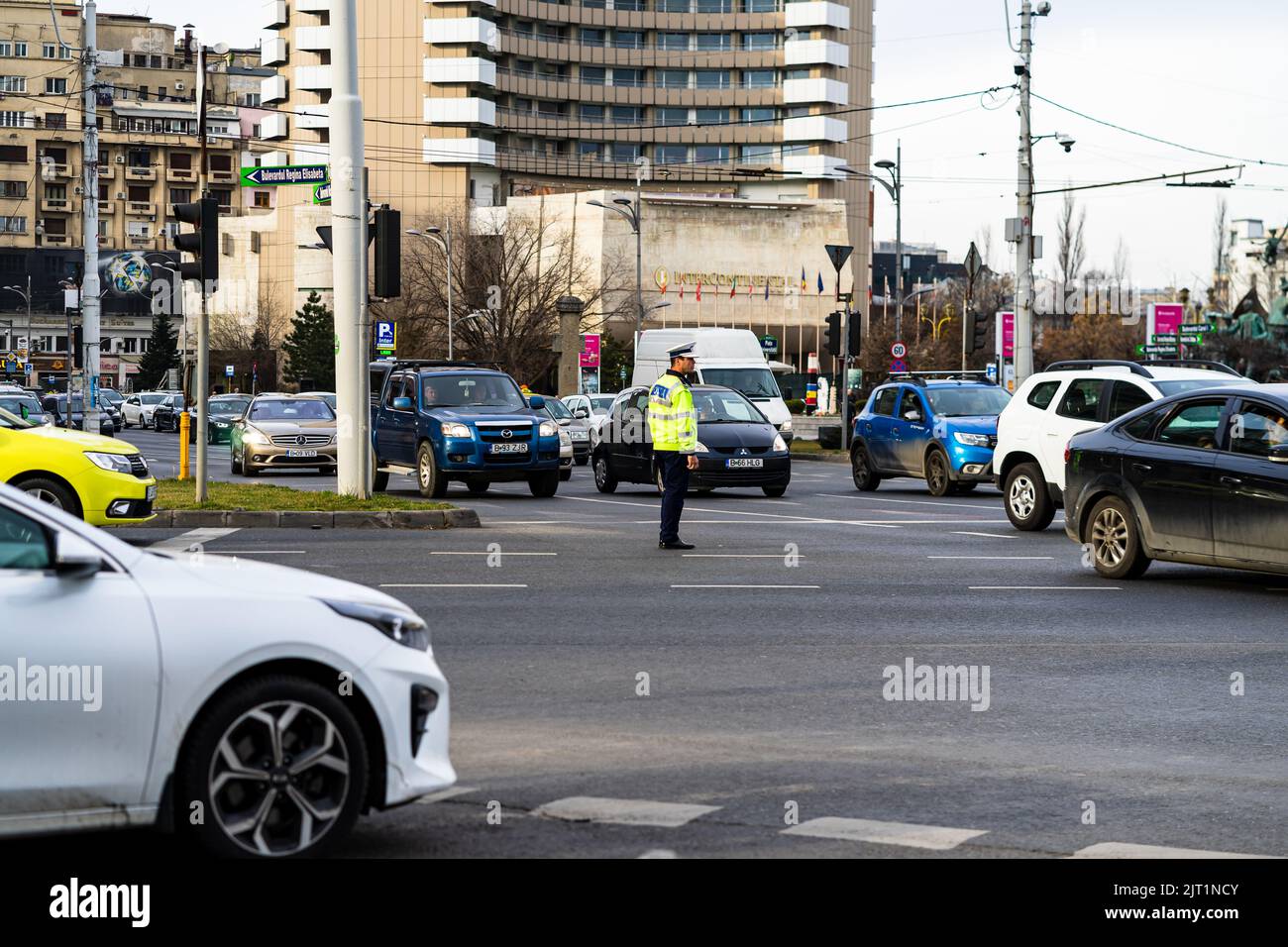 Car traffic, pollution, traffic jam in the morning and evening in the ...