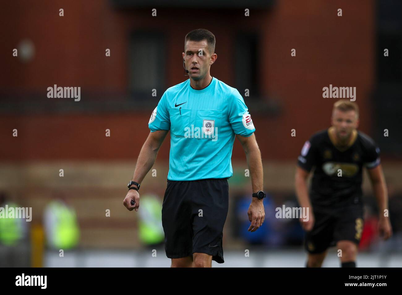 Match referee Declan Bourne during the Sky Bet League 2 match between ...