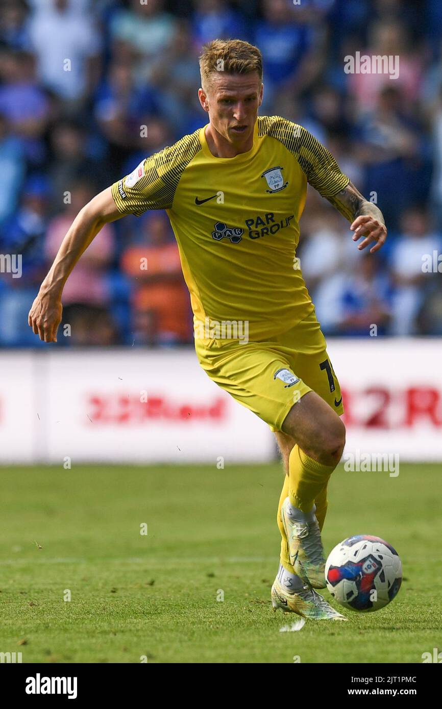 Emil Riis Jakobsen (19) of Preston North End in action during the game ...