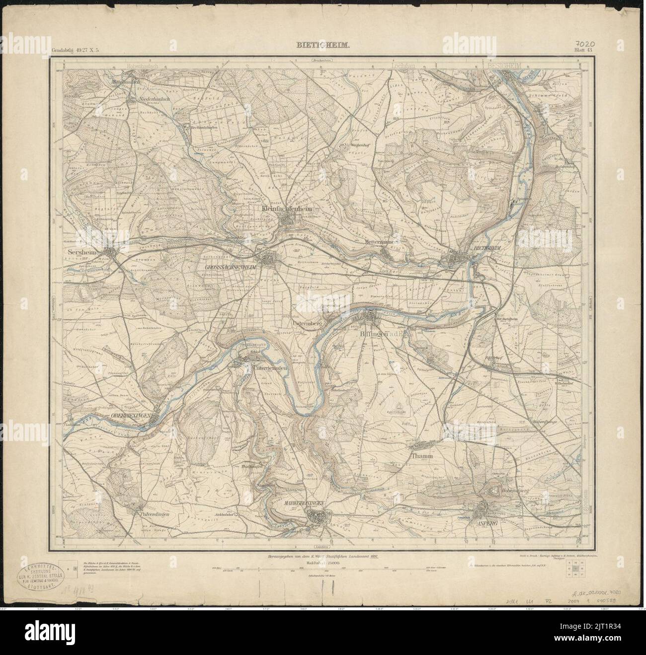 Topographische Karte 1 25000 Blatt 43 (7020) Bietigheim 1897 Stock ...