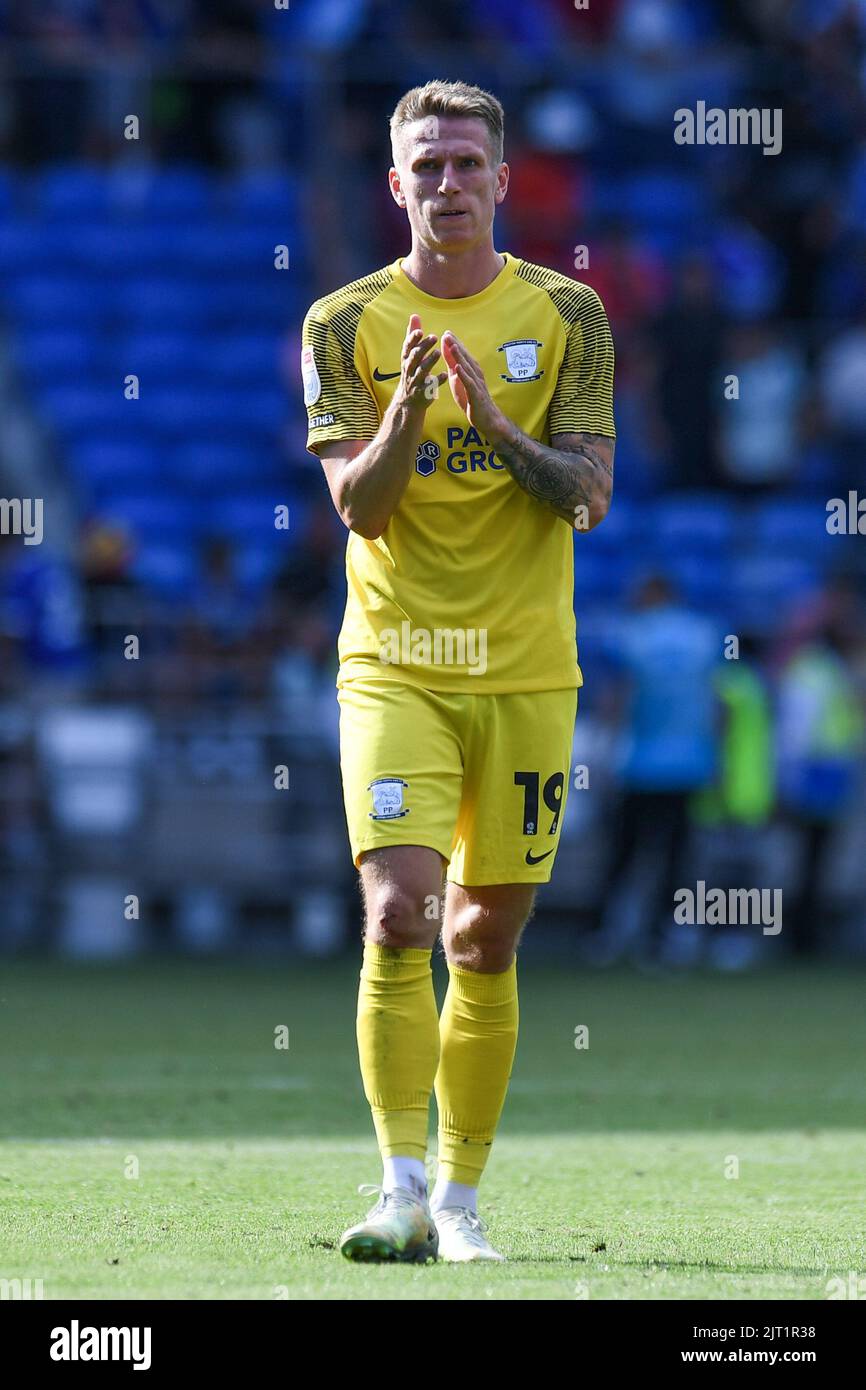 Cardiff, UK. 27th Aug, 2022. Emil Riis Jakobsen (19) of Preston North ...