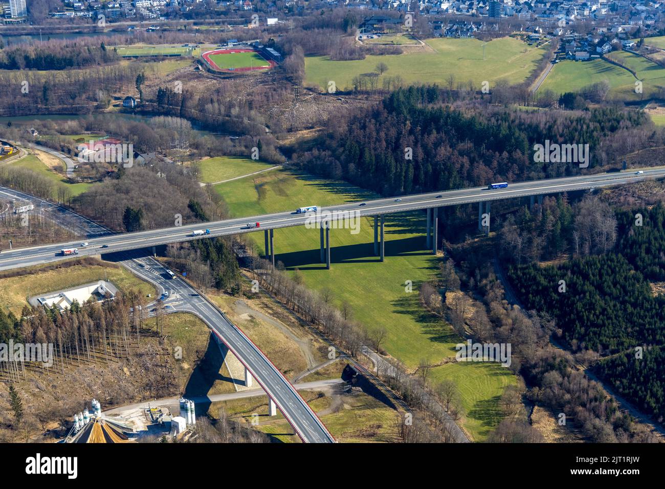 Freeway bridge viaduct Rosenthal of the freeway A45 Sauerlandlinie ...