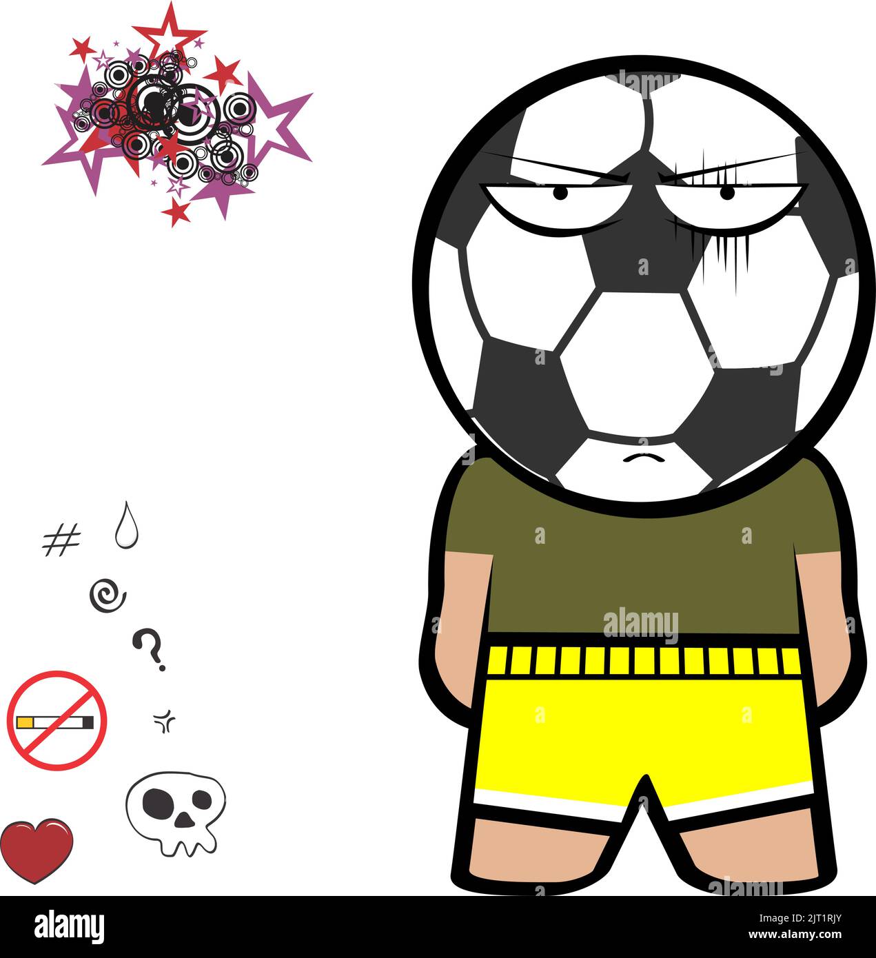grumpy chibi kid soccer ball head character cartoon. kawaii vector ...