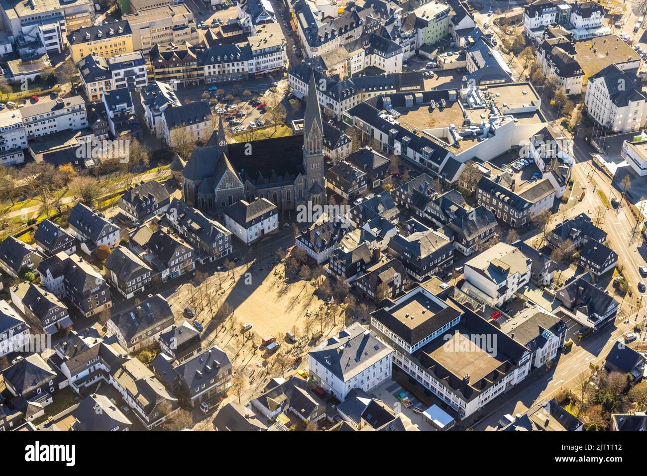 Aerial view, St.-Martinus church and market place, Olpe city, Olpe ...