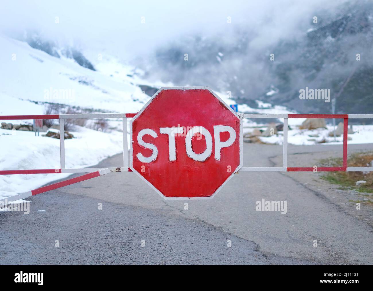 Red stop sign in the mountains Stock Photo - Alamy