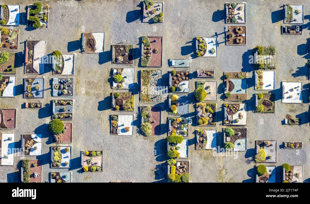 Aerial view, shapes and colors at municipal cemetery, Olpe city, Olpe ...