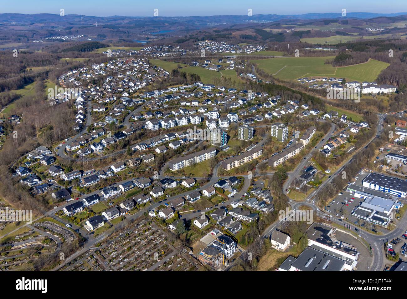Aerial view, residential area Hatzenbergstraße, Olpe city, Olpe ...
