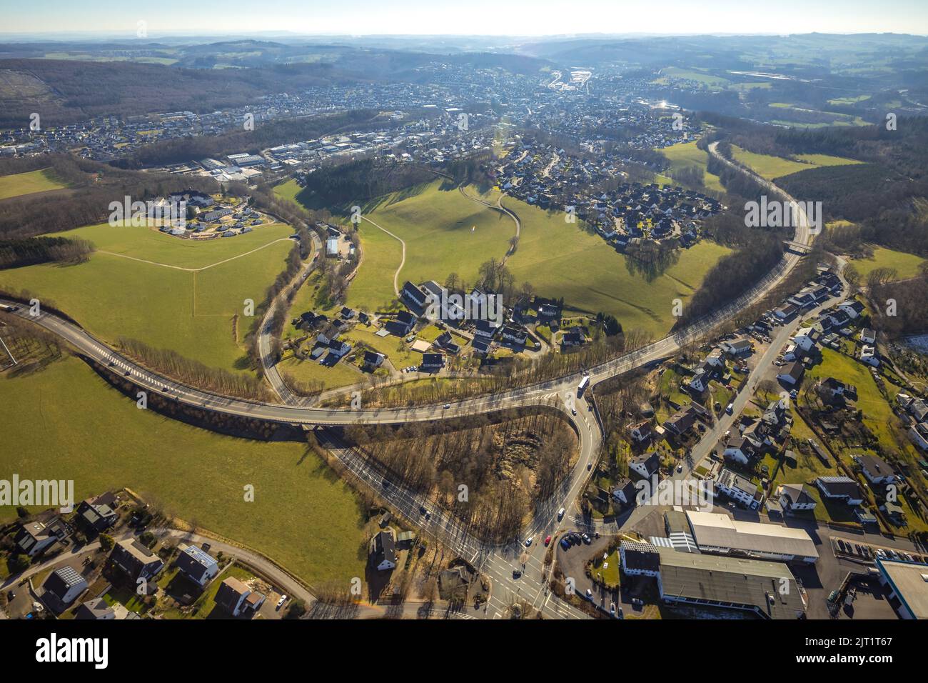 Aerial view, federal road B54 / B55 with view to Olpe, retirement home ...