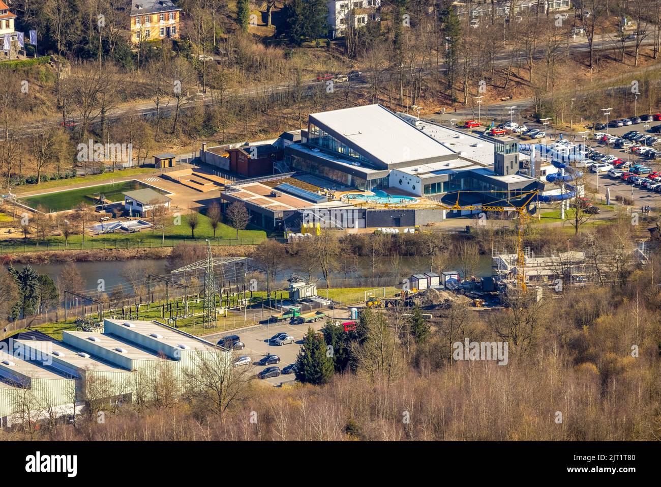 Aerial photo, leisure pool, Olpe city, Olpe, Sauerland, North Rhine ...