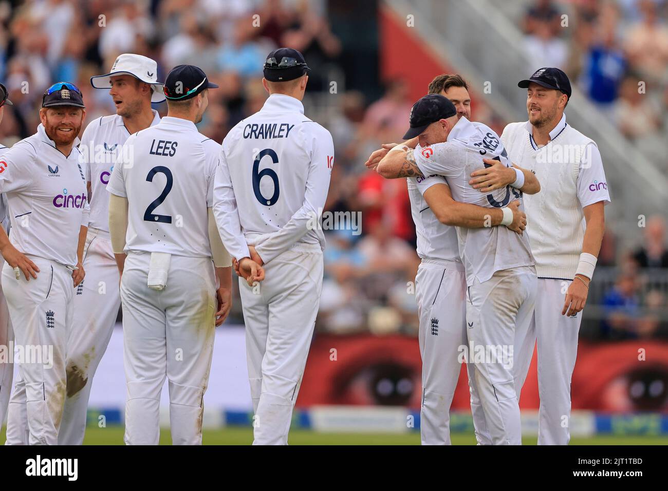 Ben Stokes of England embraces James Anderson of England after the fall ...