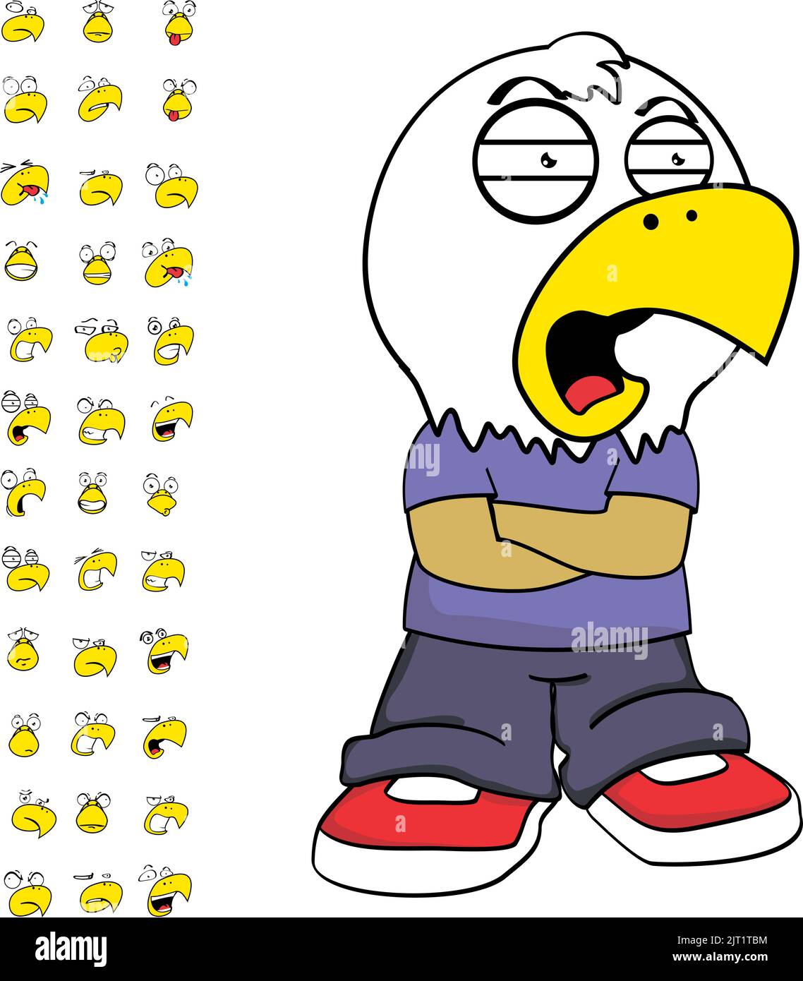grumpy eagle young kid character cartoon expressions set pack in vector ...