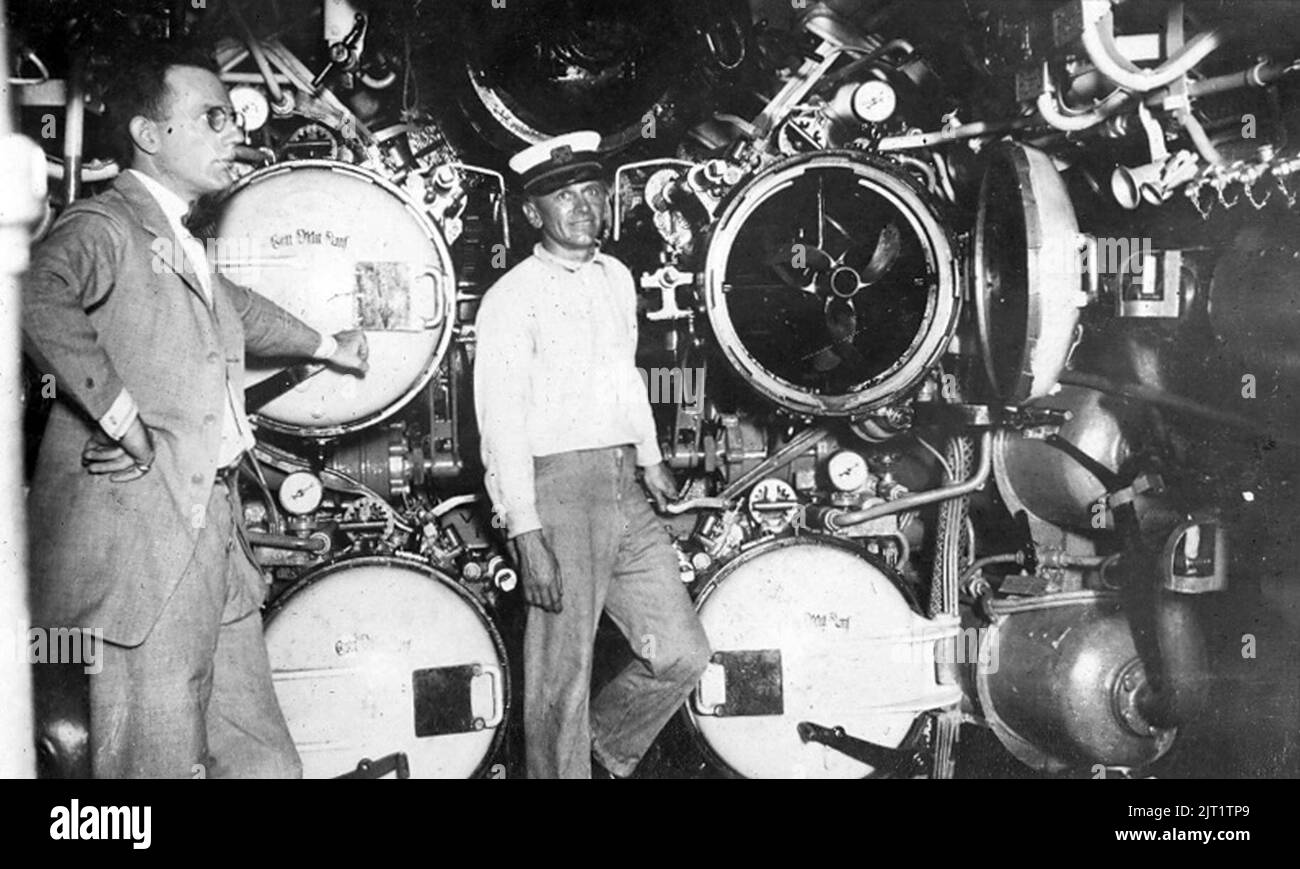 Torpedo room of SM UB 88 submarine c1920 Stock Photo - Alamy
