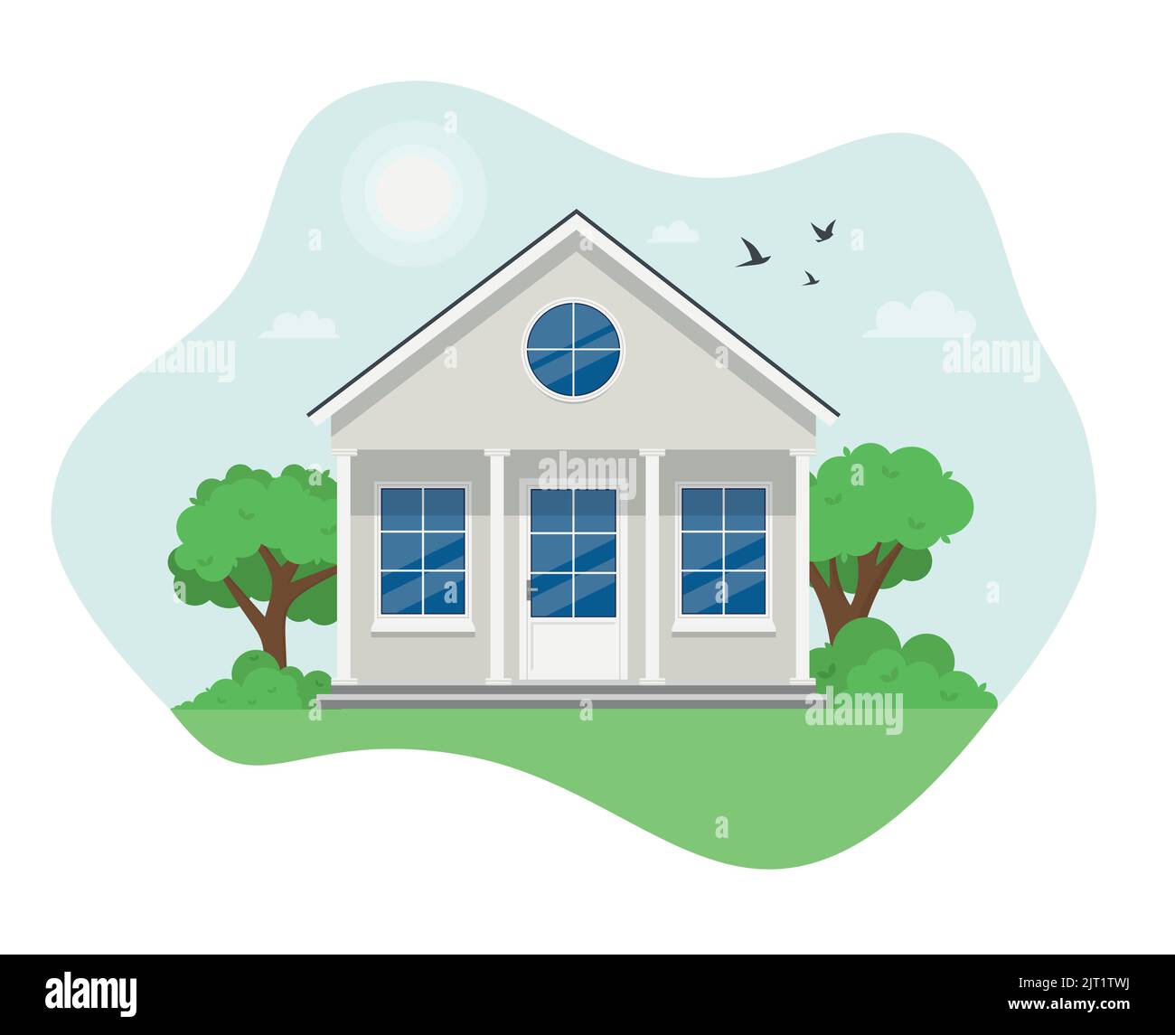 House facade. Small cottage, modern architecture. Idea of real estate ...