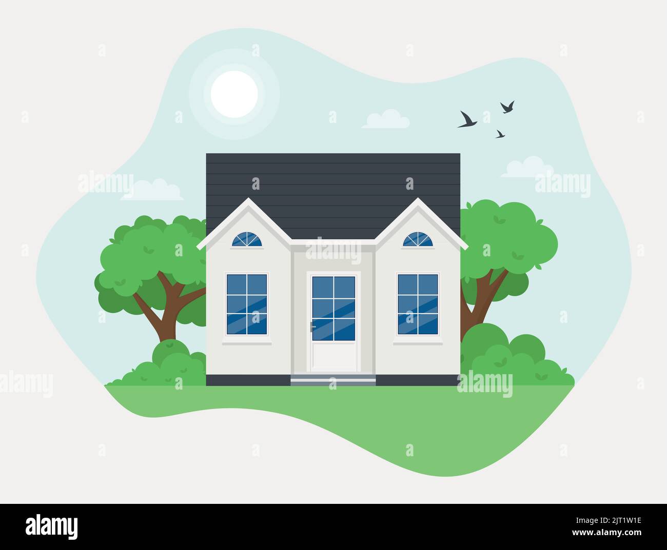 House facade. Small cottage, modern architecture. Idea of real estate ...