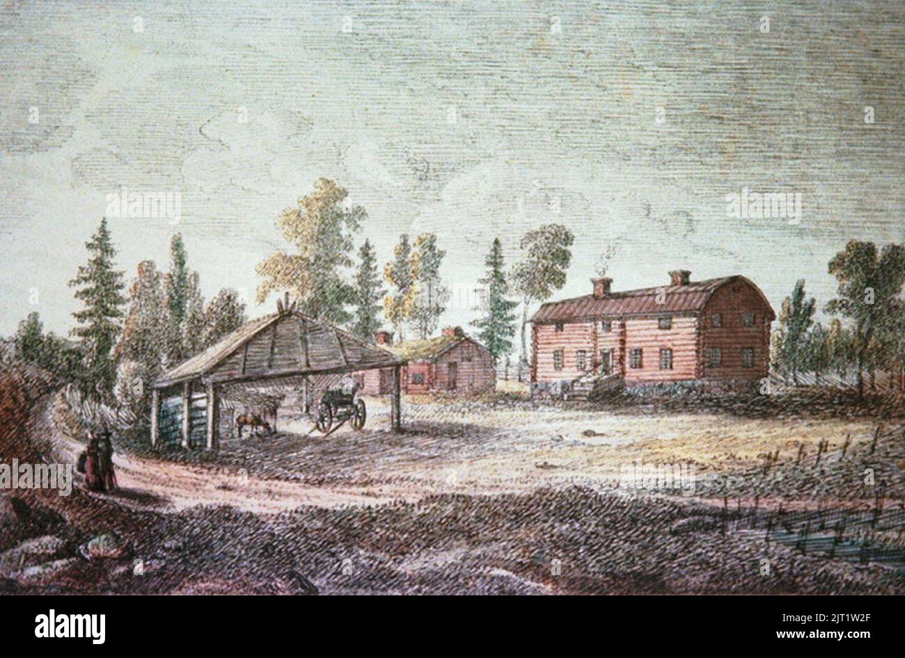 Torpet Skruven, Järfälla, teckning av Axel Fredrik Cederholm, 1813 ...