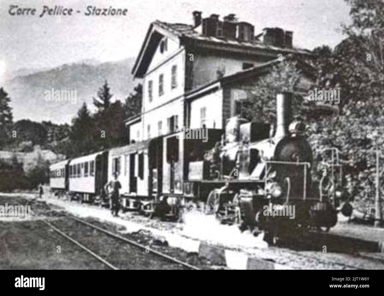 Torre Pellice railway station with steam Stock Photo - Alamy