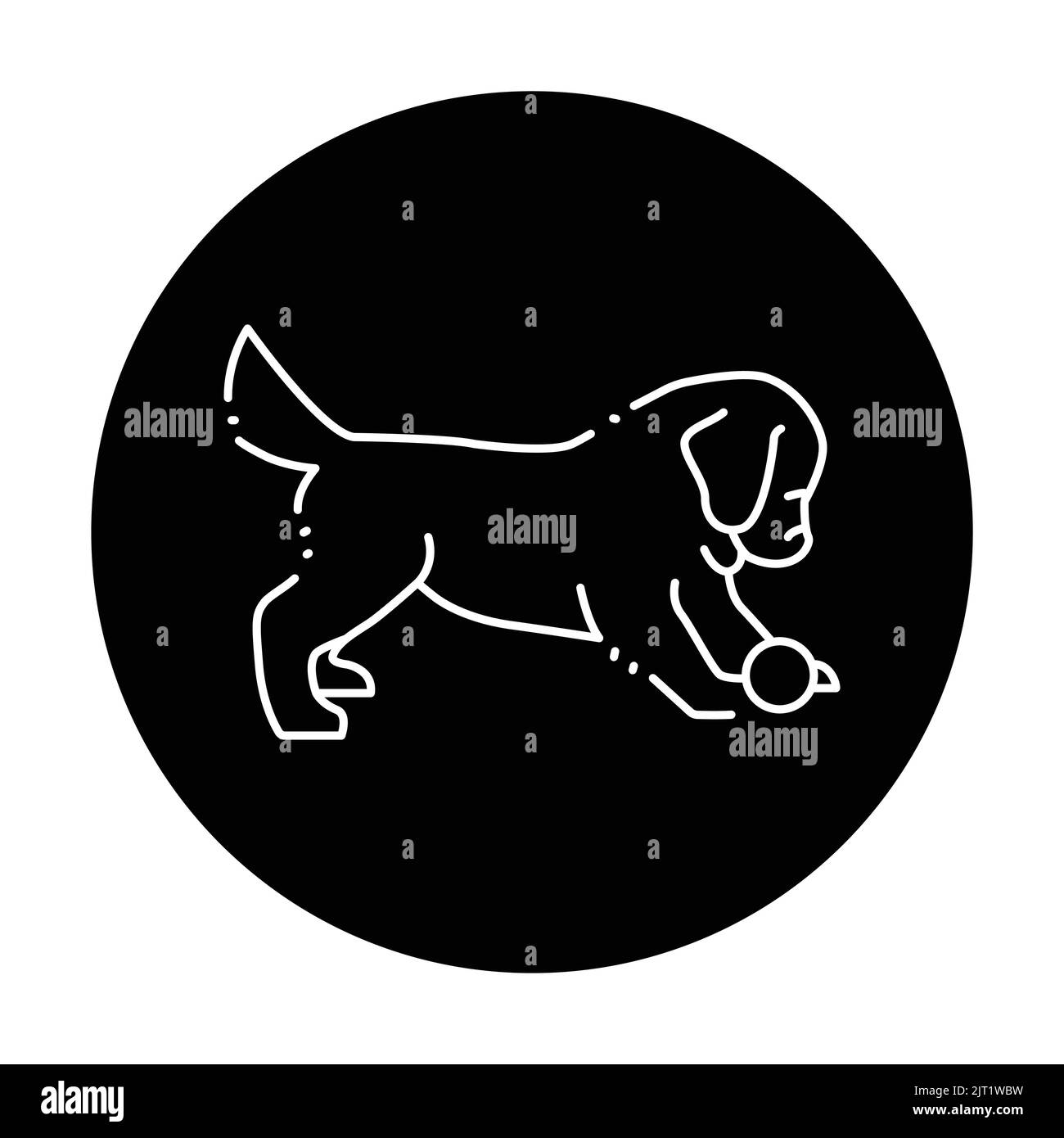 Golden retriever puppy playing ball color line icon. Pictogram for web ...