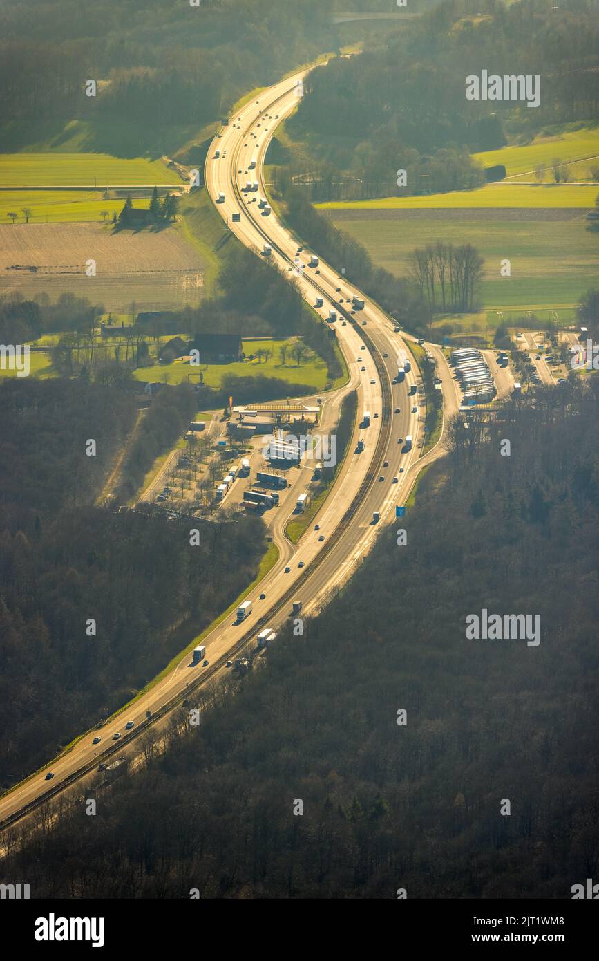 Aerial view, freeway service area Tecklenburger Land at freeway A1 in ...