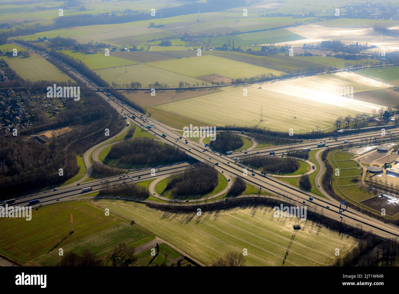 Aerial view, freeway junction Dortmund / Unna, freeway A1 and freeway ...