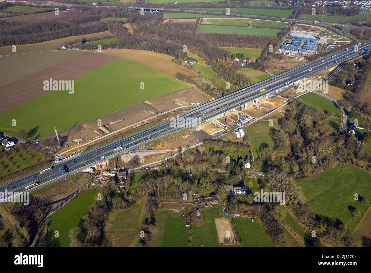 Aerial view, construction site with replacement Liedbachtal bridge of ...