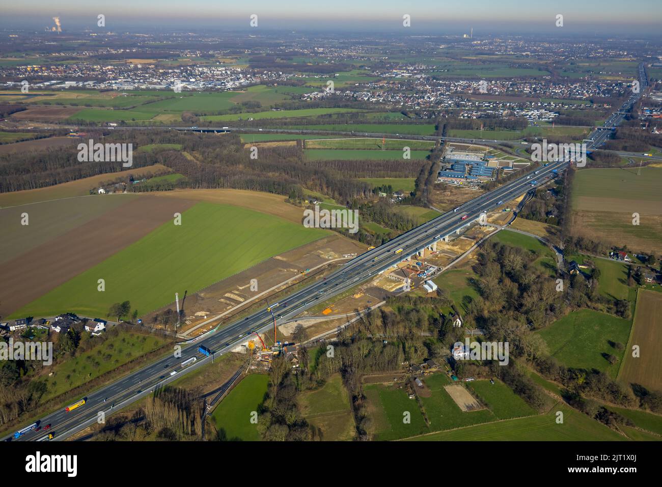 Aerial view, construction site with replacement Liedbachtal bridge of ...