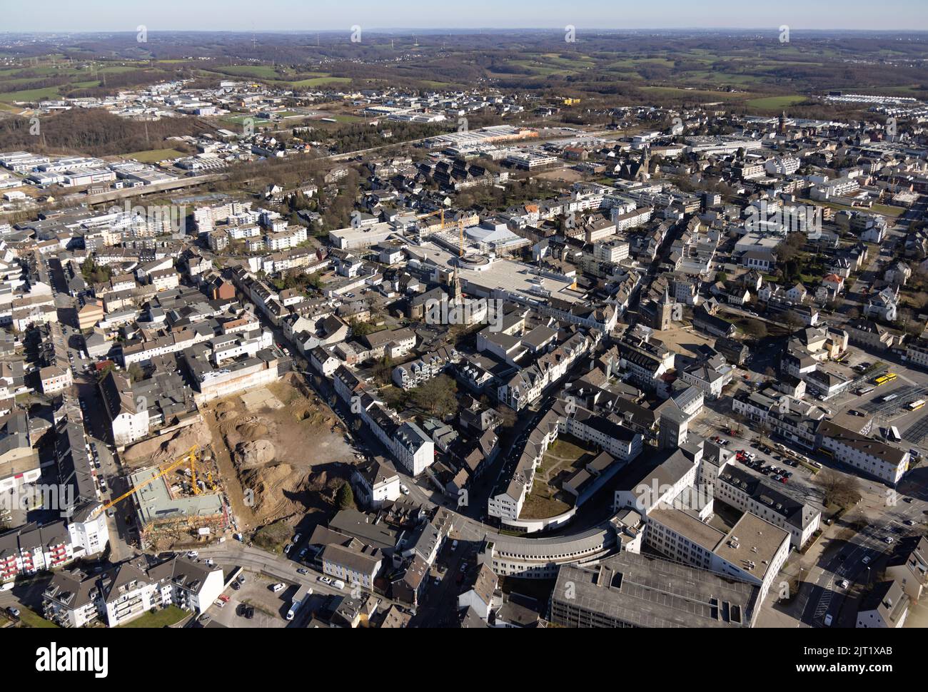 Aerial view, construction site with new building at the corner of ...