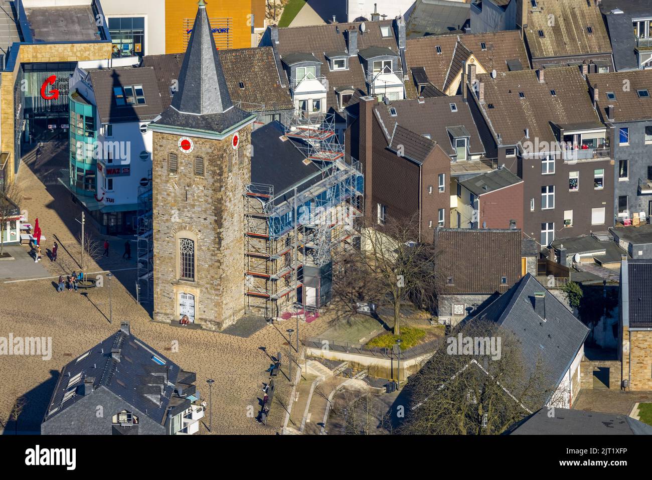 Aerial photograph, construction Old Church Velbert, Velbert, Ruhr area ...