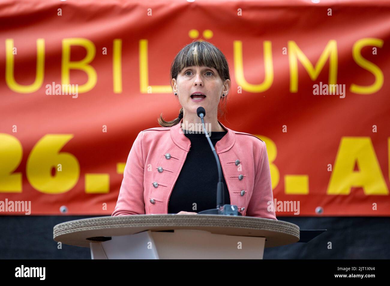 Gelsenkirchen, Germany. 27th Aug, 2022. Party Chairwoman of the Marxist ...