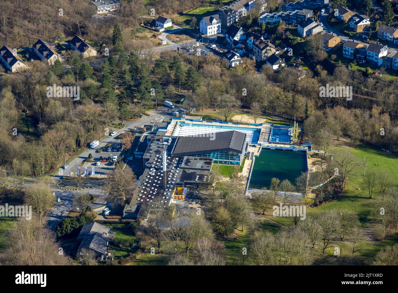 Aerial view, panorama pool Velbert-Neviges, Neviges, Velbert, Ruhr area ...