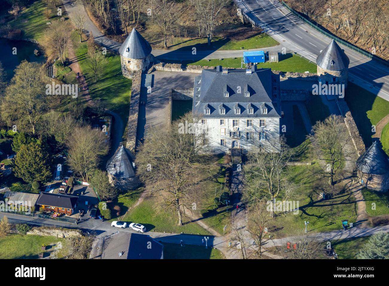 Aerial view, Hardenberg Castle, Neviges, Velbert, Ruhr area, North ...
