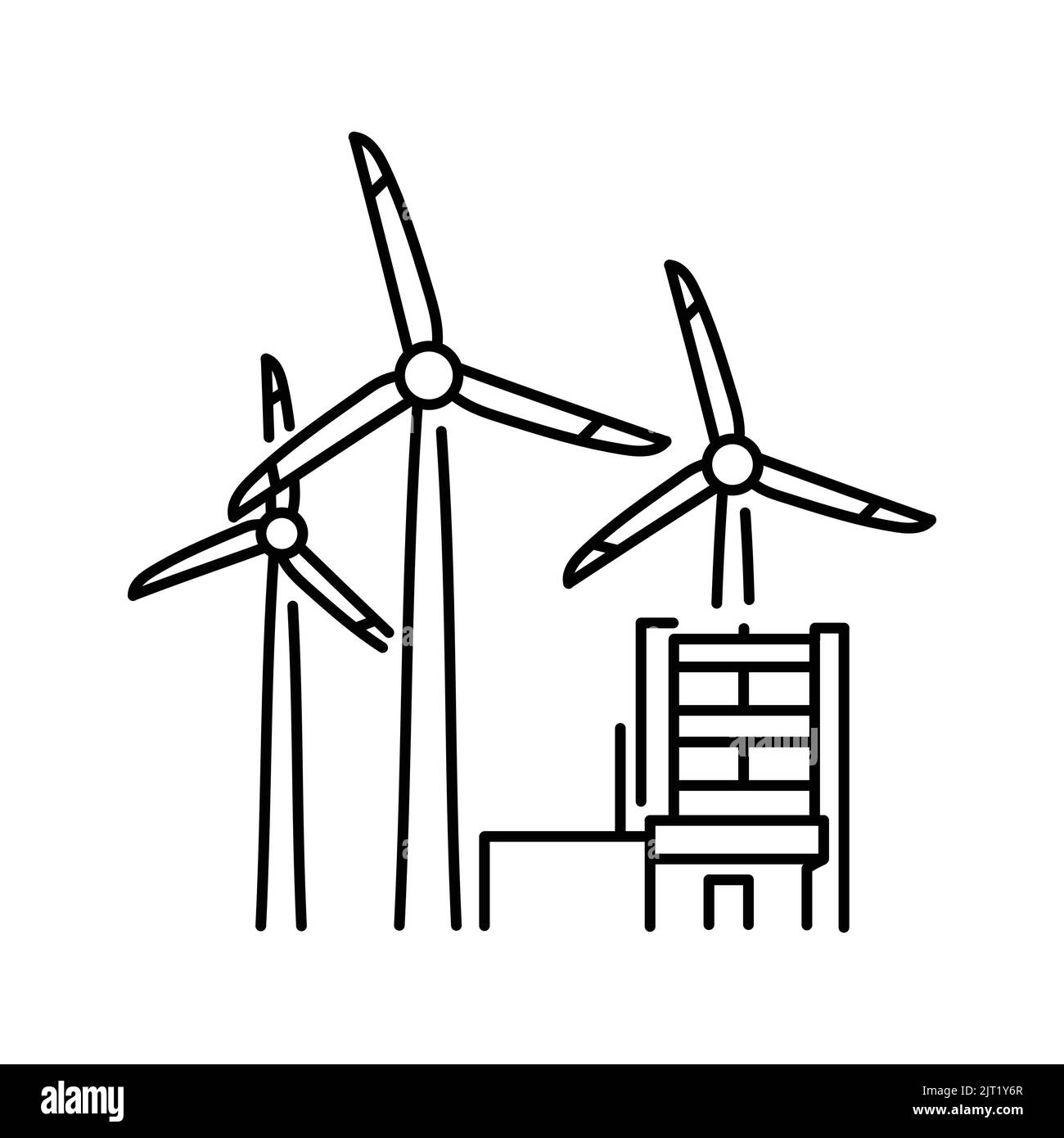 Wind turbines factory color line icon. Renewable energy sources ...
