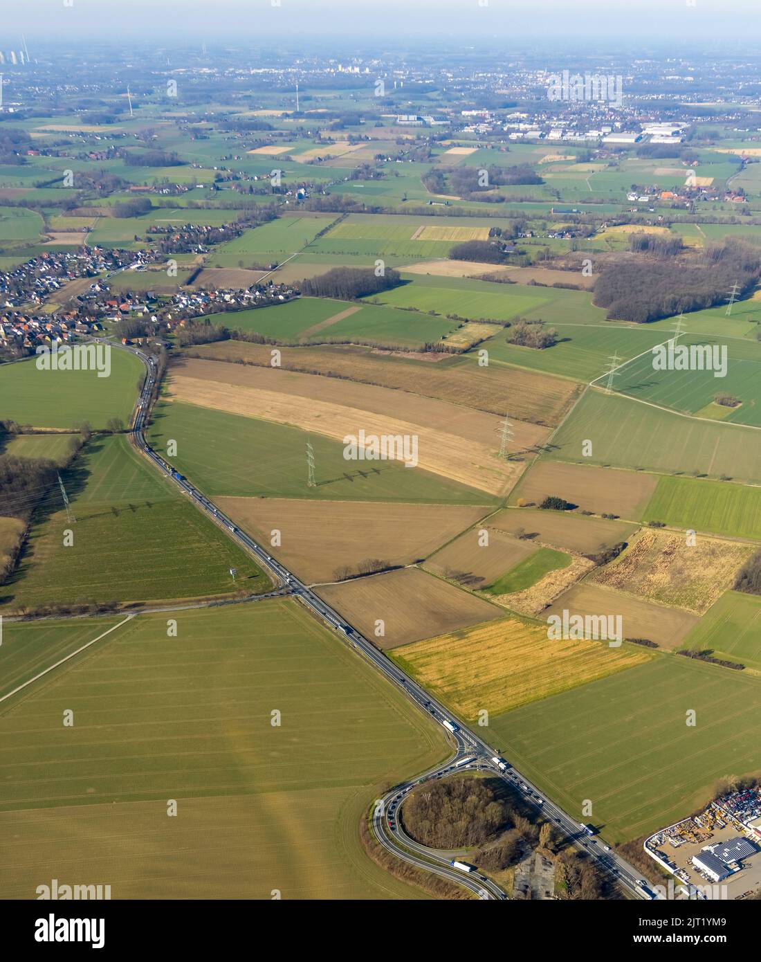 Aerial view, planned freeway construction of the A445 from Werl to Hamm ...