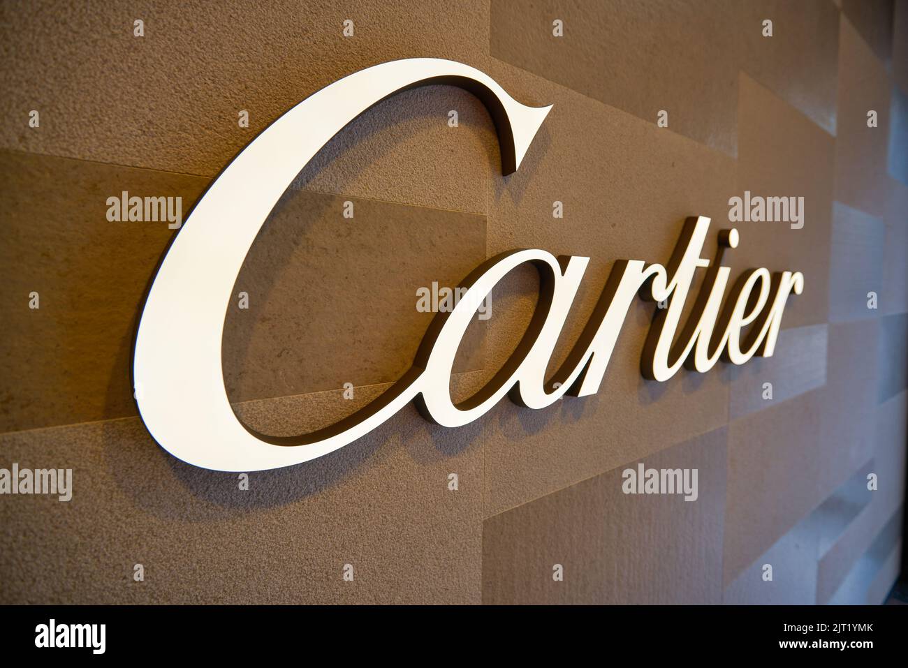SINGAPORE - CIRCA JANUARY, 2020: close up shot of Cartier sign as seen ...