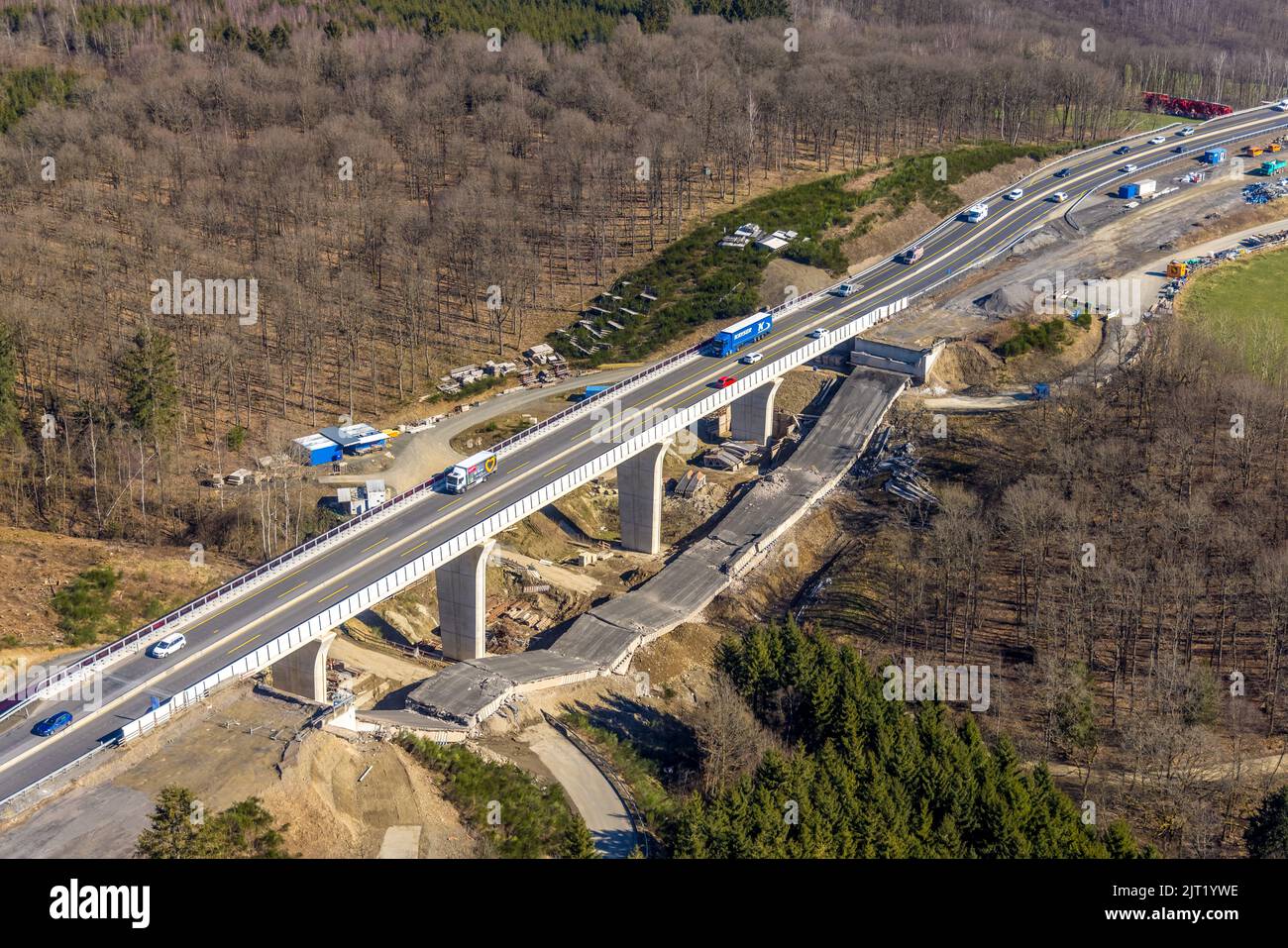 Freeway bridge viaduct Rälsbach of the freeway A45 Sauerlandlinie ...