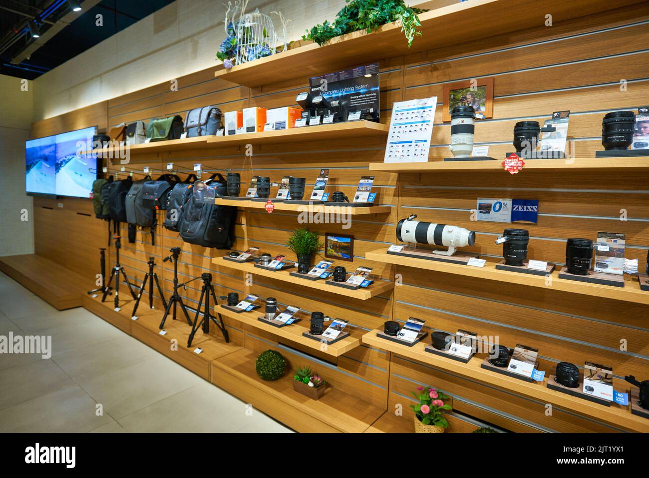 SINGAPORE - CIRCA JANUARY, 2020: lens on display at Sony Store in ...