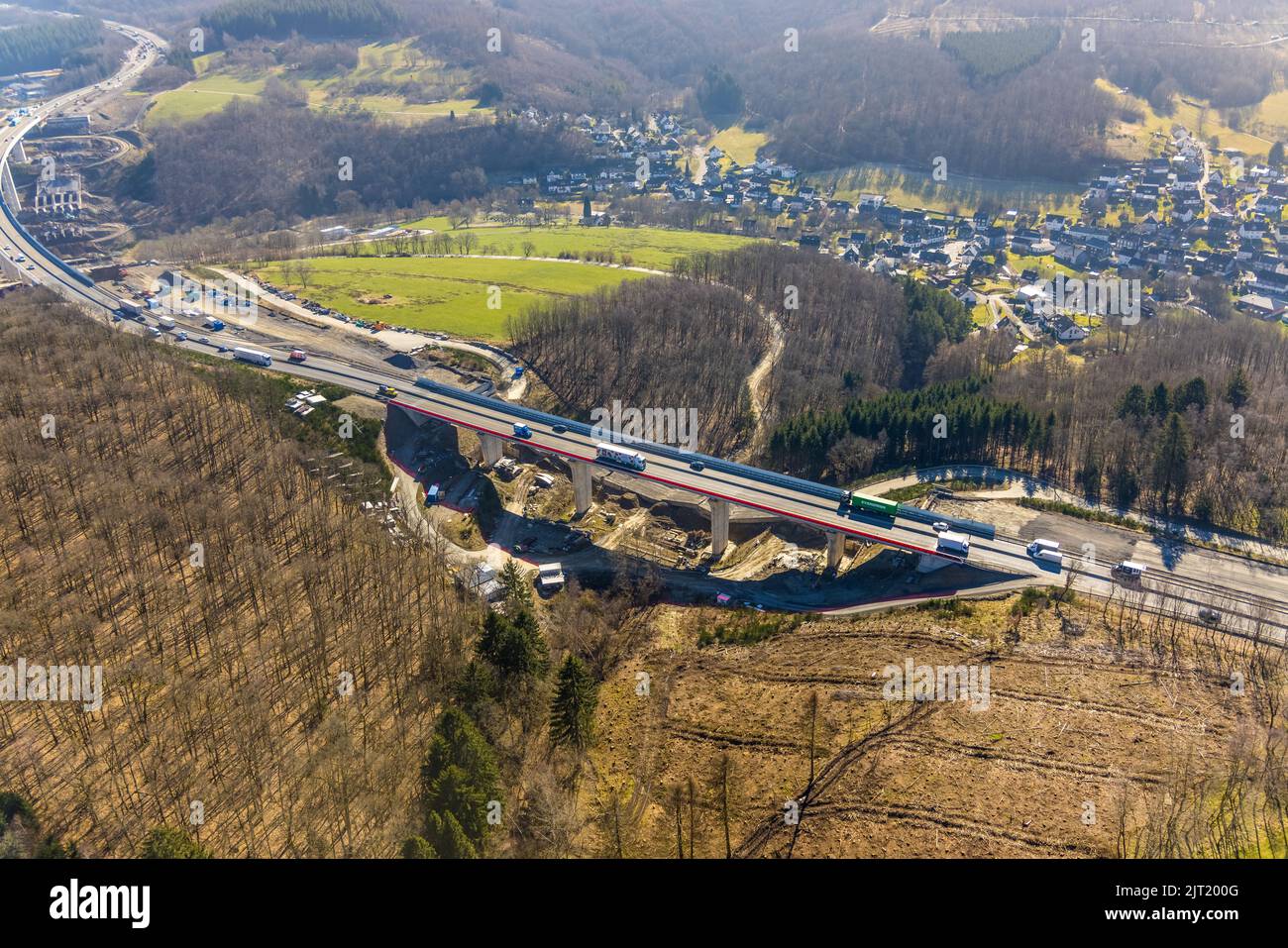 Freeway bridge viaduct Rälsbach of the freeway A45 Sauerlandlinie ...