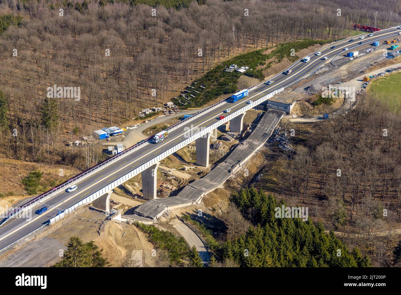 Freeway bridge viaduct Rälsbach of the freeway A45 Sauerlandlinie ...