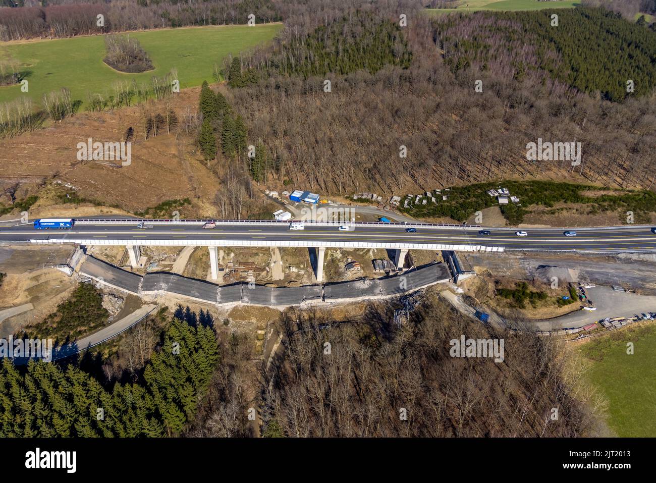 Freeway bridge viaduct Rälsbach of the freeway A45 Sauerlandlinie ...