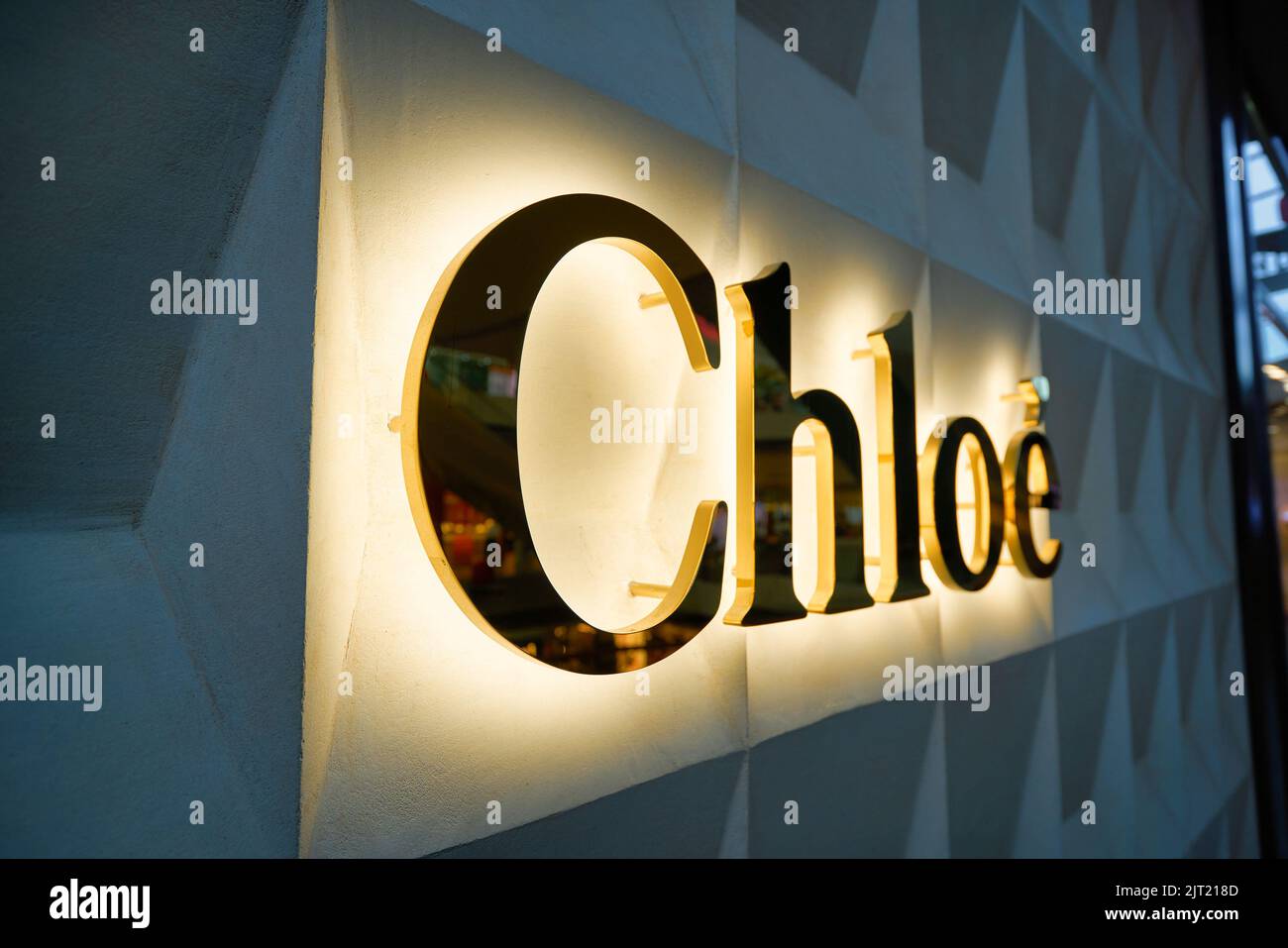 SINGAPORE - JANUARY 20, 2020: close up shot of Chloe sign seen at the ...